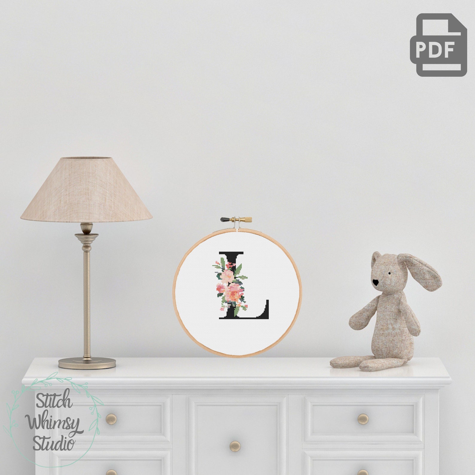 L Initial Monogram Letter Coral Peach Pink Botanical Floral Initial ...