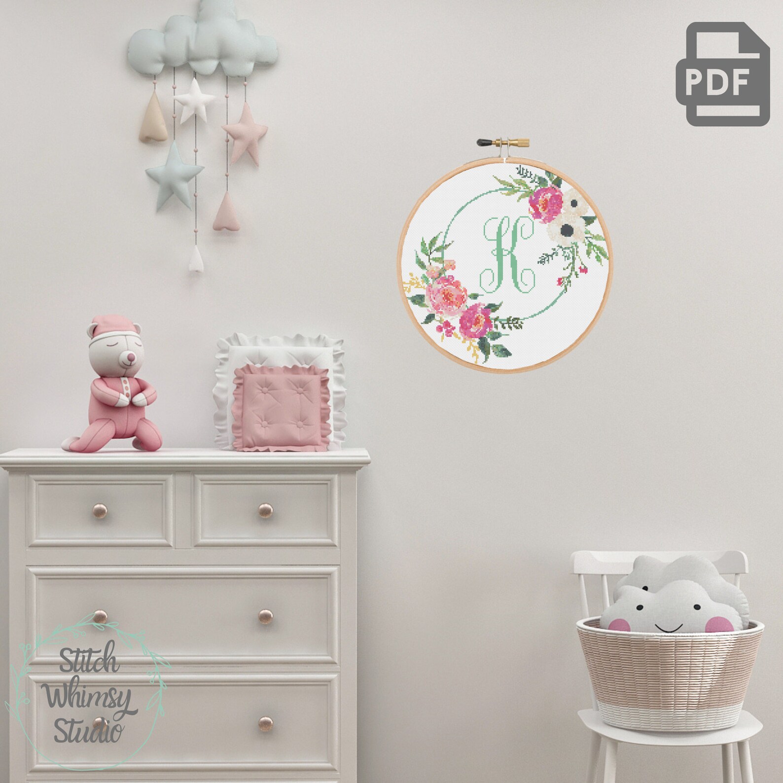 Letter K Monogram Initial Greenery Pink Peony Botanical Floral Initial ...