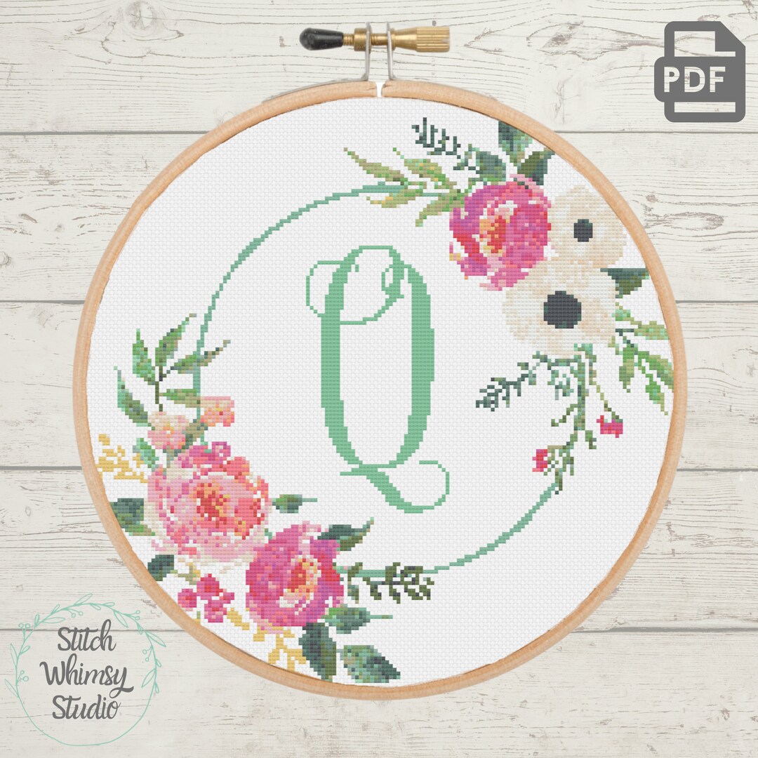 Letter Q Monogram Initial Greenery Wreath Pink Peony Botanical - Etsy