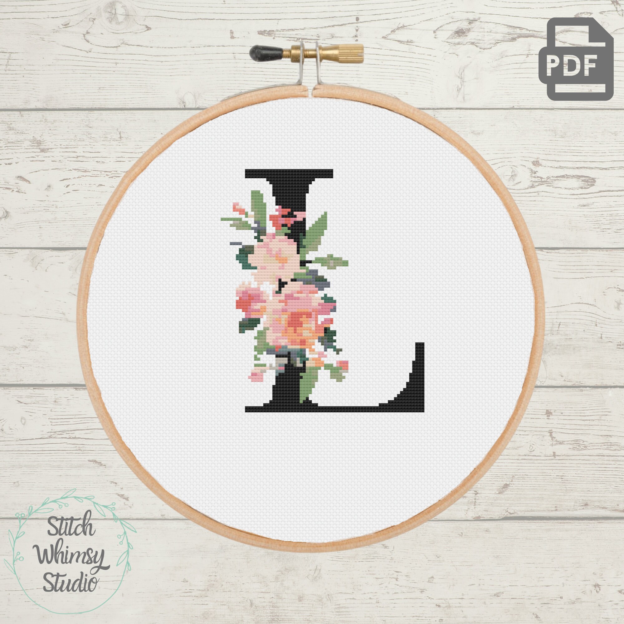 L Initial Monogram Letter Coral Peach Pink Botanical Floral Initial ...