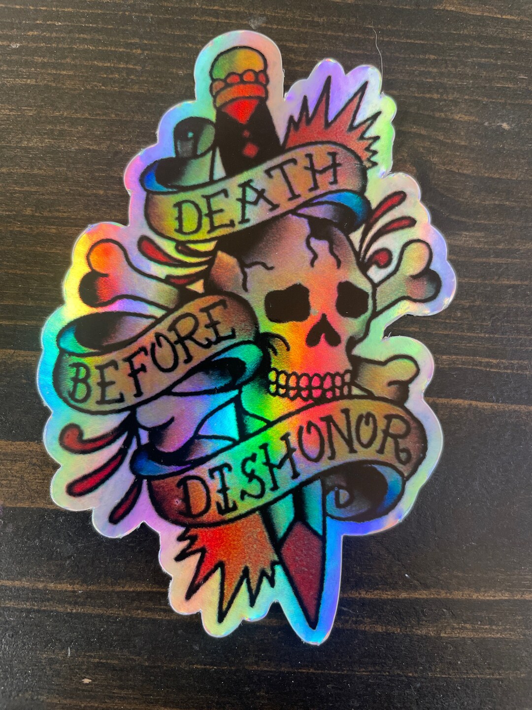Holographic Sticker Death Before Dishonor - Water Resistant and Weather ...