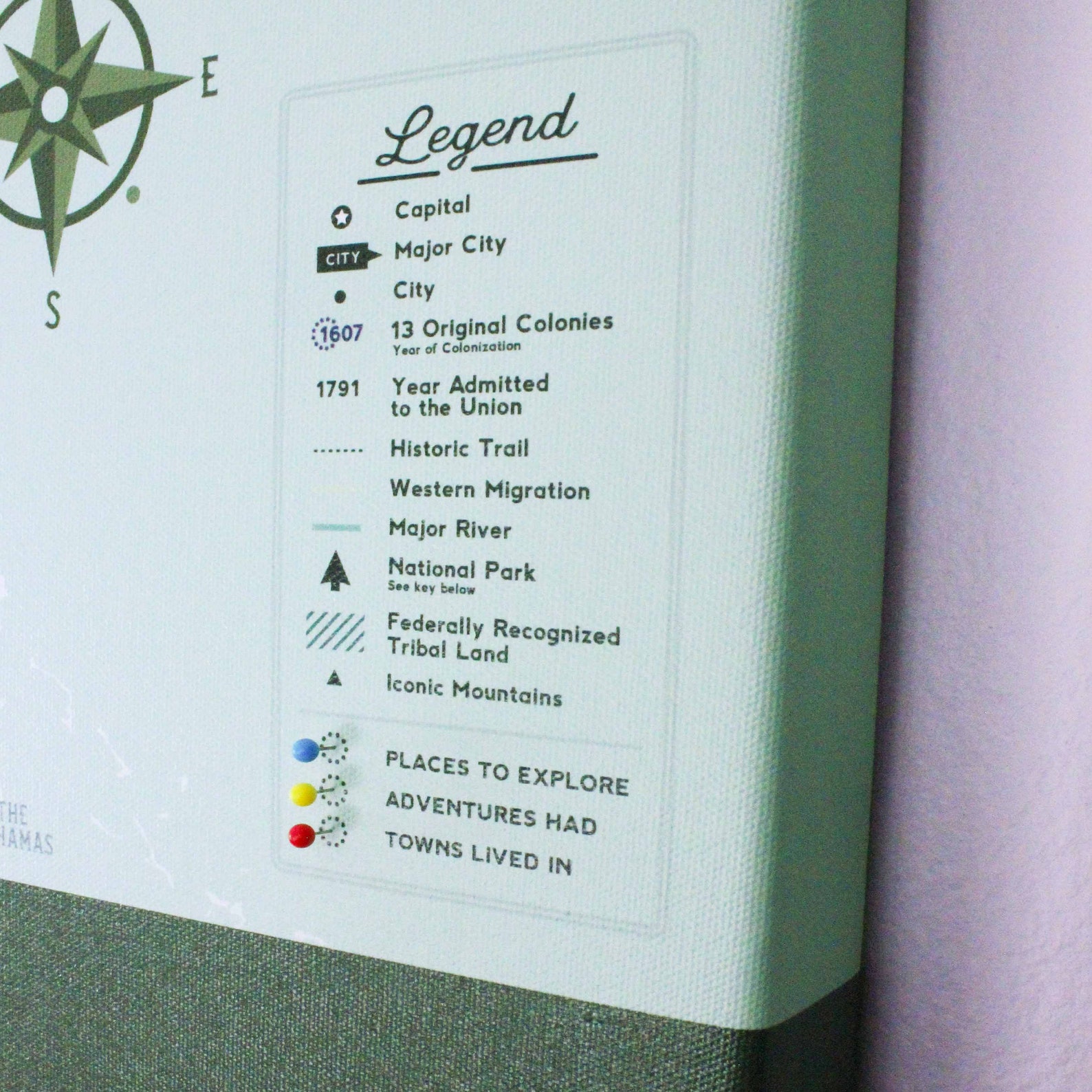 Canvas Push Pin Children's US Map Fun Illustrated Map | Etsy