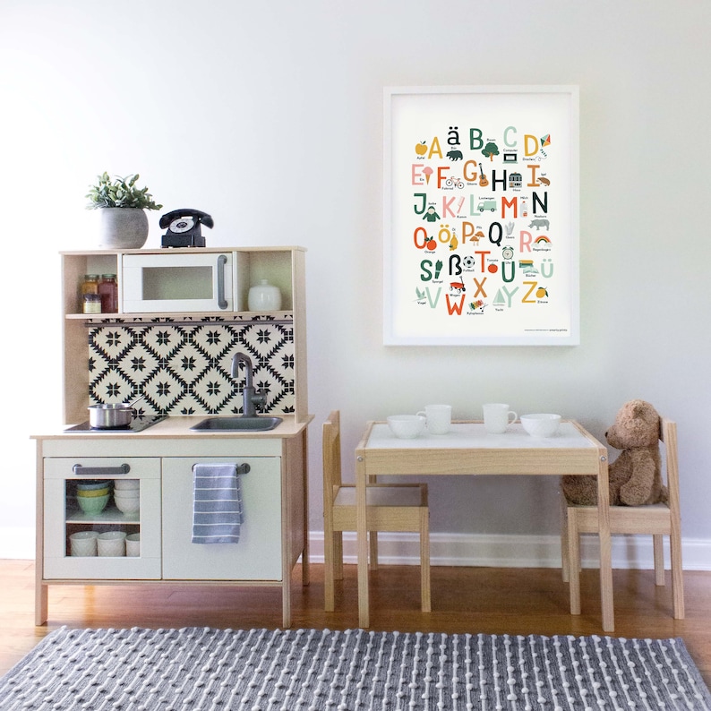 German Alphabet Poster, Deutsch Alphabet, Playroom Wall Art, Toddler ...