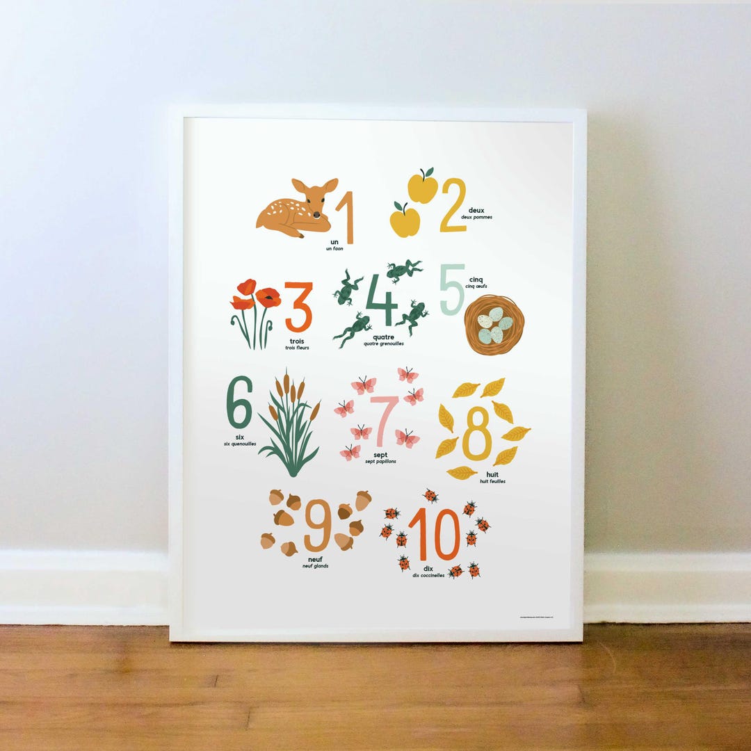 French Illustrated Counting Poster, Numéros Français 1-10, Nature ...