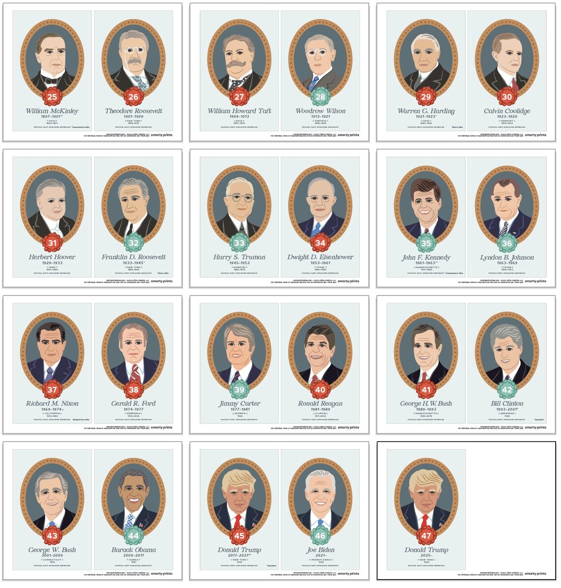 US President Bulletin Board Cards, 2025 Edition, Presidents of United ...