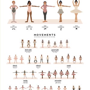 Ballet Dance Poster, Ballet Positions & Movements, Ballerina Art ...