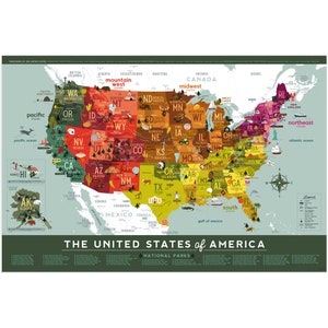 Large Educational Children's Us Map, Fun Illustrated Map, Us National ...