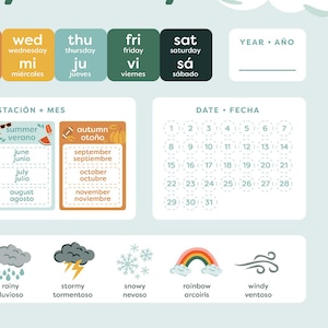 English/spanish Daily Morning Board Printable Placemat, Weather ...