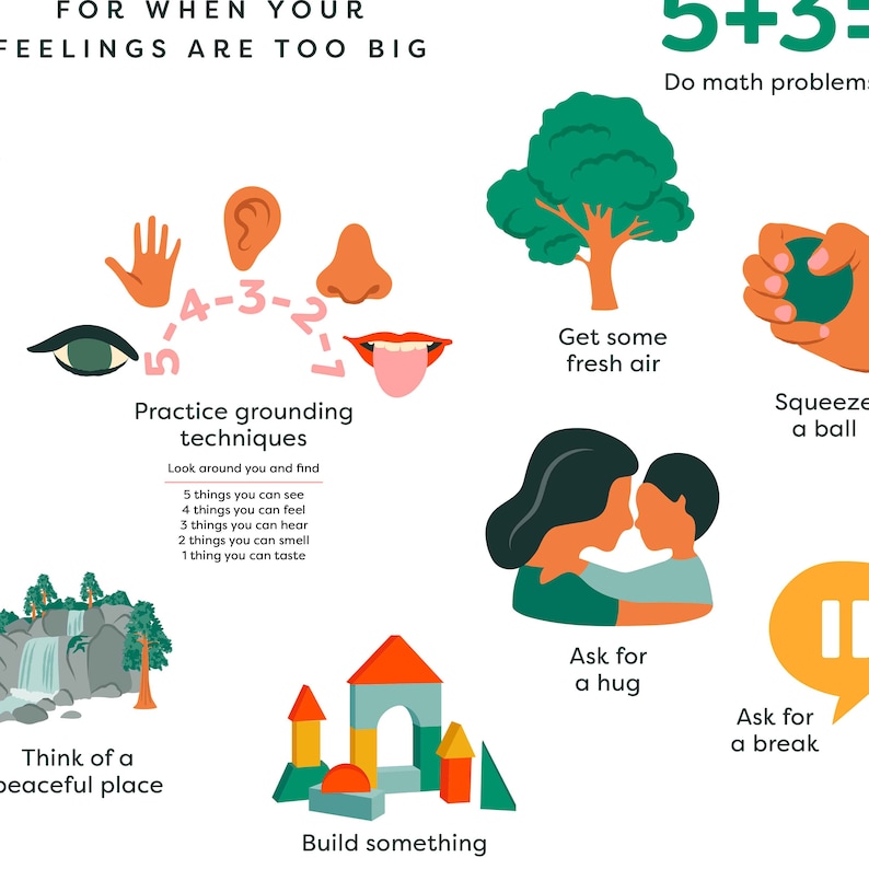 Calming Techniques Poster, Grounding Strategies, Emotional Regulation ...