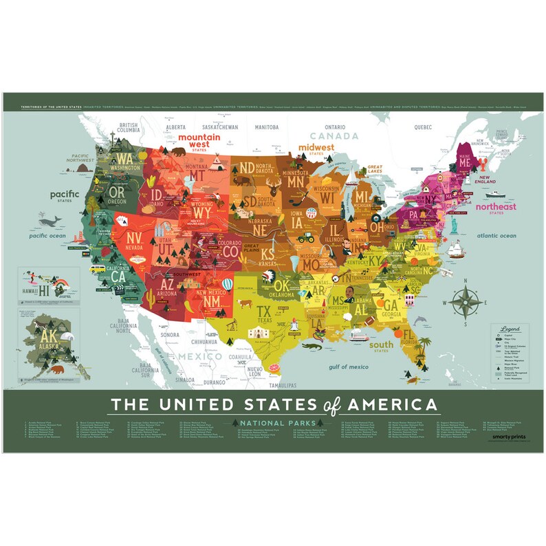 Large Educational Children's Us Map Fun Illustrated Map - Etsy