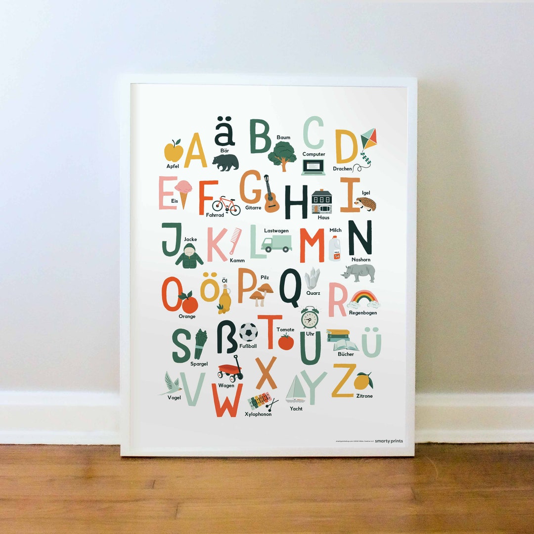 German Alphabet Poster, Deutsch Alphabet, Playroom Wall Art, Toddler ...
