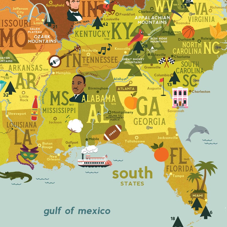 Educational Children's US Map, Fun Illustrated Map, US National Parks ...