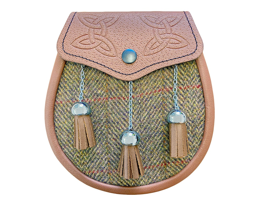 Harris Tweed & Celtic Brown Leather Sporran Kilt Accessory Wedding Gift ...