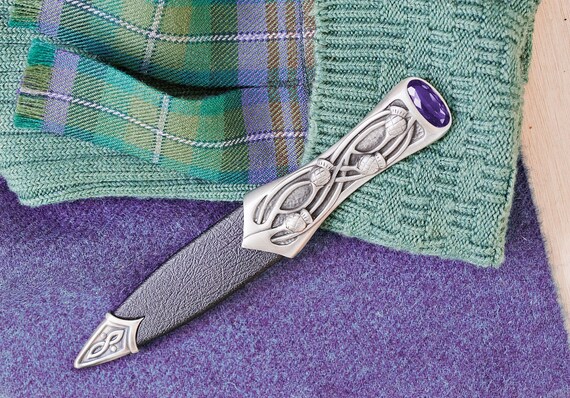 Luss Thistle Pewter Dress Sgian Dubh with Coloured Stone Top | Etsy