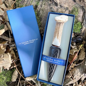 Scottish Staghorn Crown Sgian Dubh With Walnut & Leather Sheath Made in ...