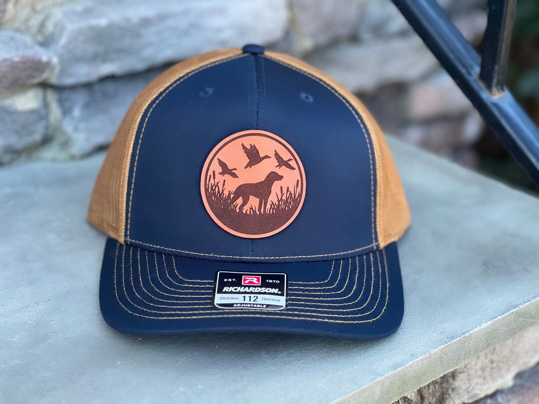 Duck Hunting Leather Patch Hat, Dog and Ducks, Laser Engraved ...