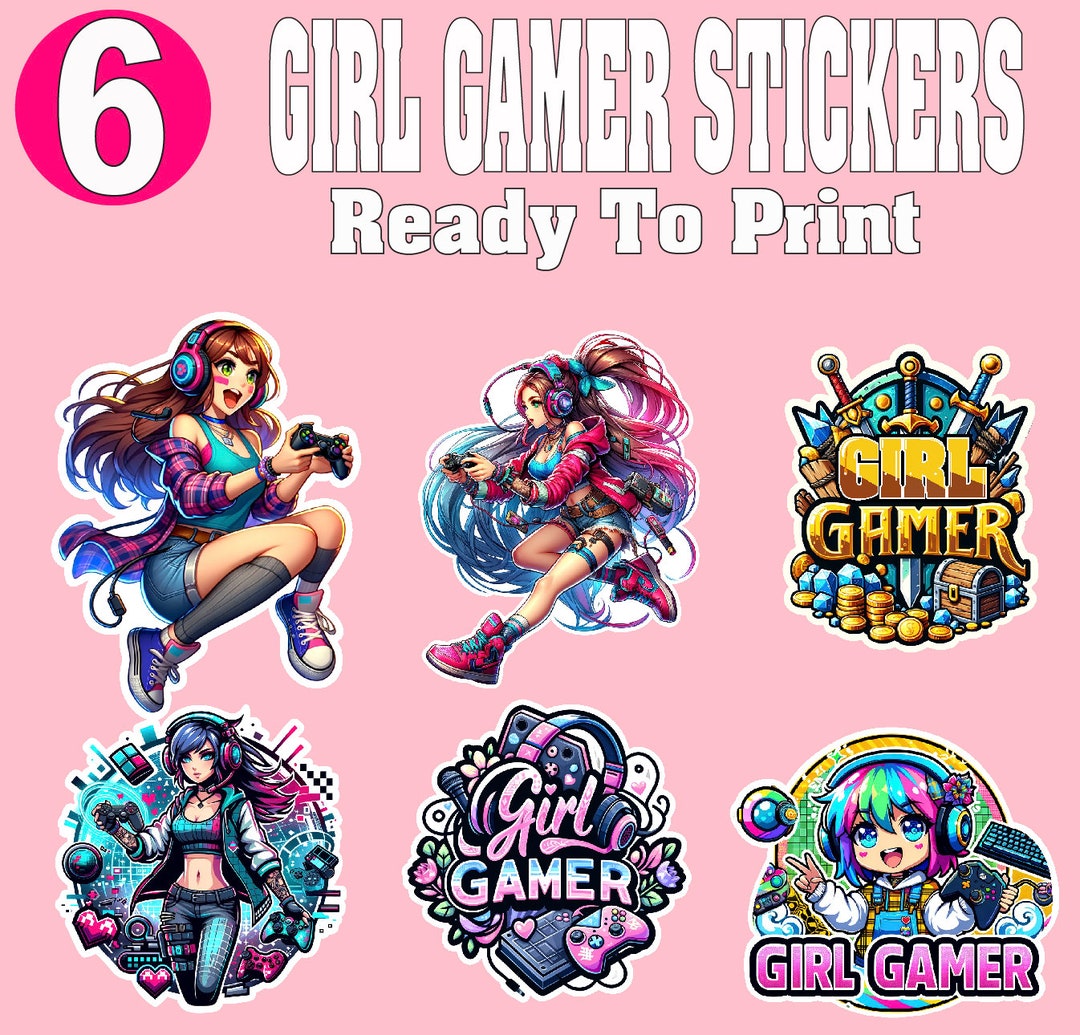 6 Girl Gamer Sticker Png, Digital Stickers Bundle, Anime Png, Printable ...