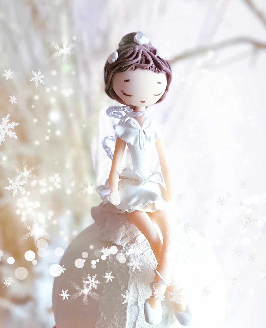 Ballerina on Snowball / Handmade Air Dry Clay Art Figurine / Cold ...