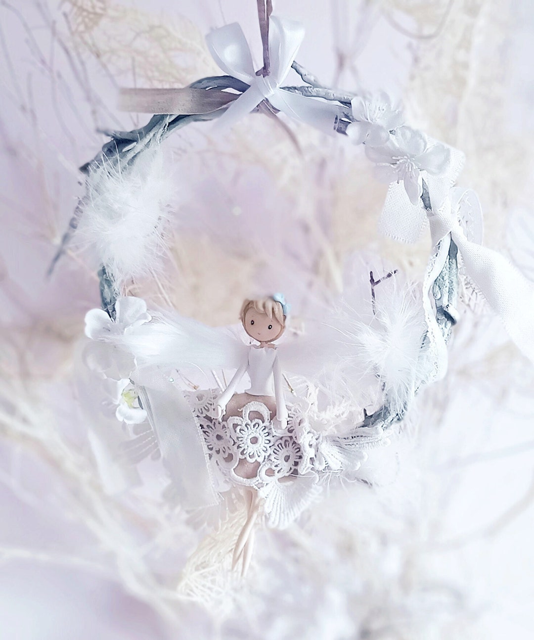 Angel Wreath / Guardian Angel Door Decor / Fairy Princess Lace - Etsy