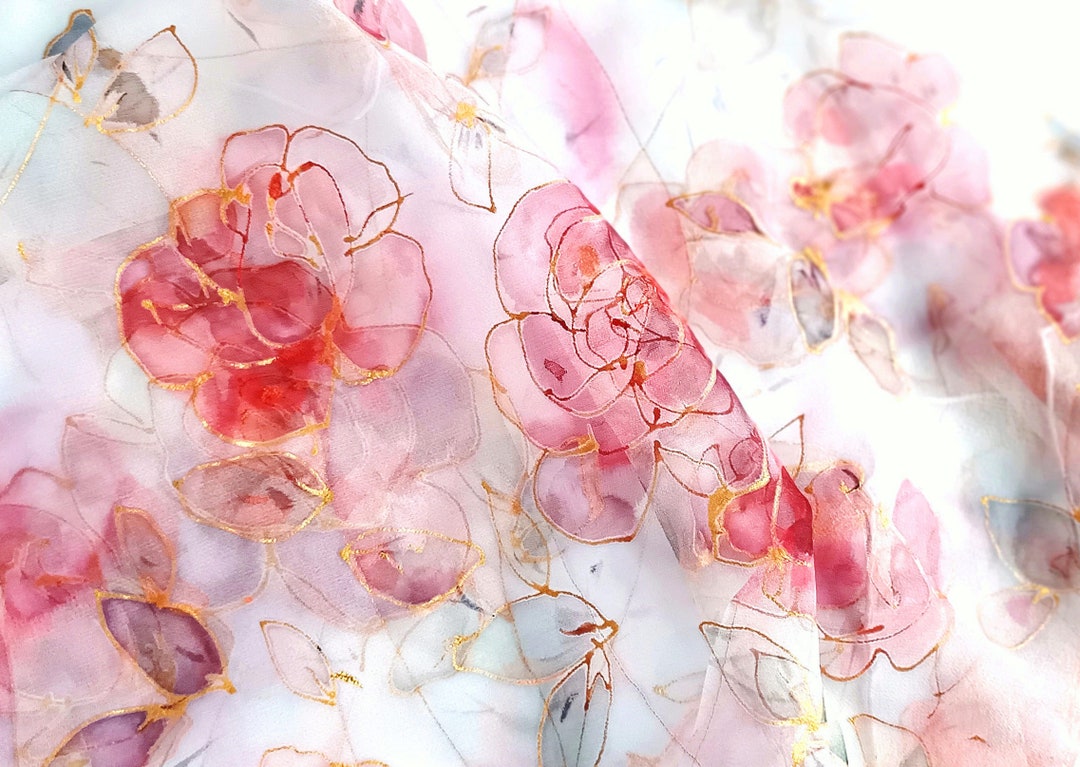 Rose Pure Silk Art Scarf / Hand-painted 100% Mulberry Silk Shawl ...