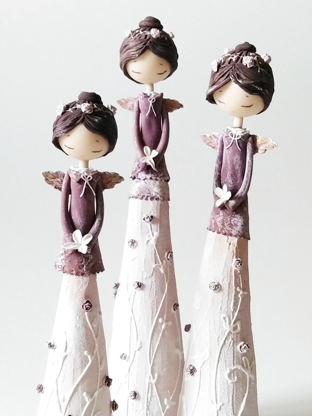 Angel Ornament / Handmade Art Doll Figurine With Roses / Available in 3 ...