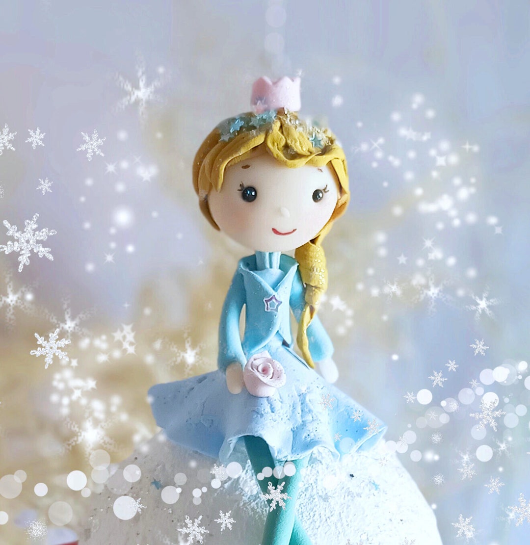 Princess Girl on Snowball / Cute Handmade Fairy Gift / Cold Porcelain ...