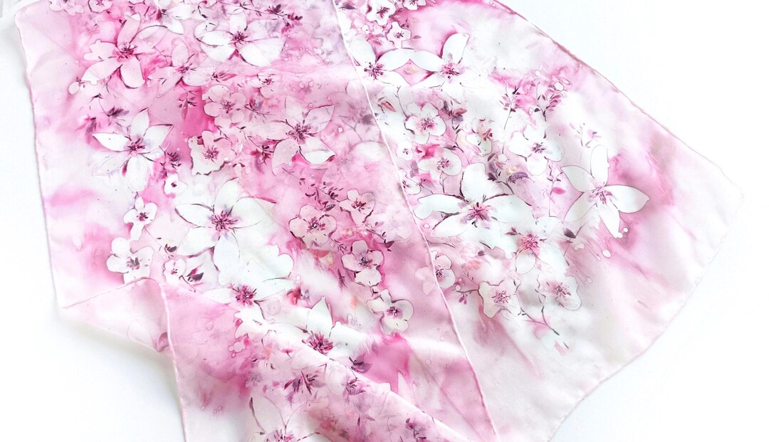 Hand-painted Sakura Pure Silk Scarf: Japanese Cherry Blossom Natural ...