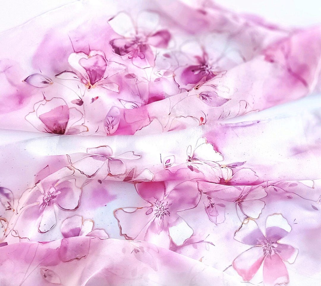 Japanese Spring Silk Scarf / Hand-painted 100% Silk / Sakura Floral Art ...