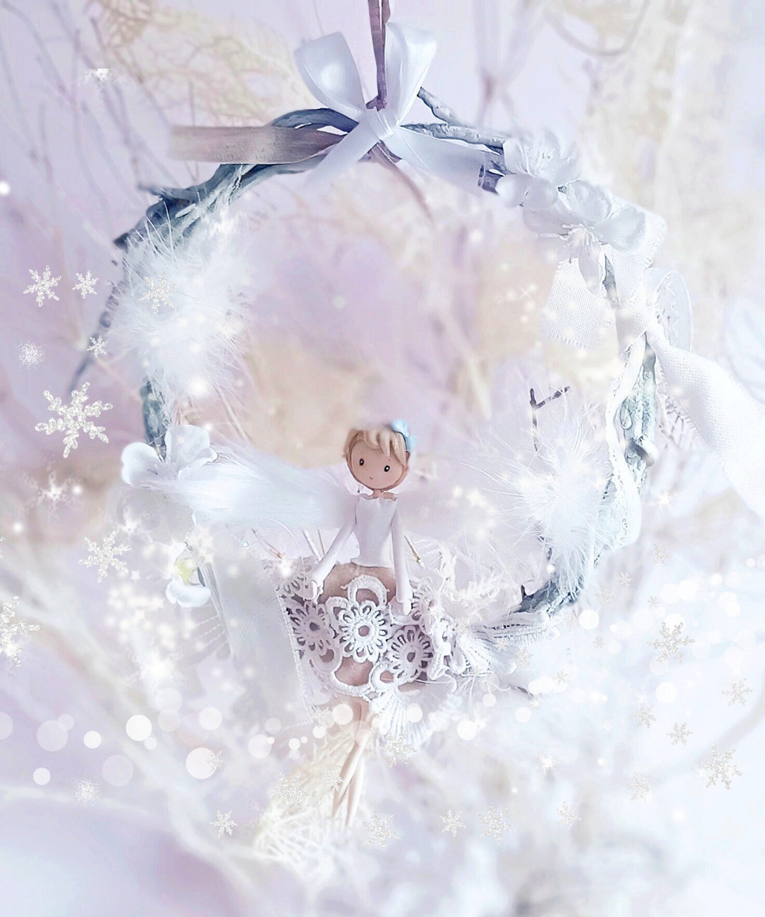 Angel Wreath / Guardian Angel Door Decor / Fairy Princess Lace Window ...