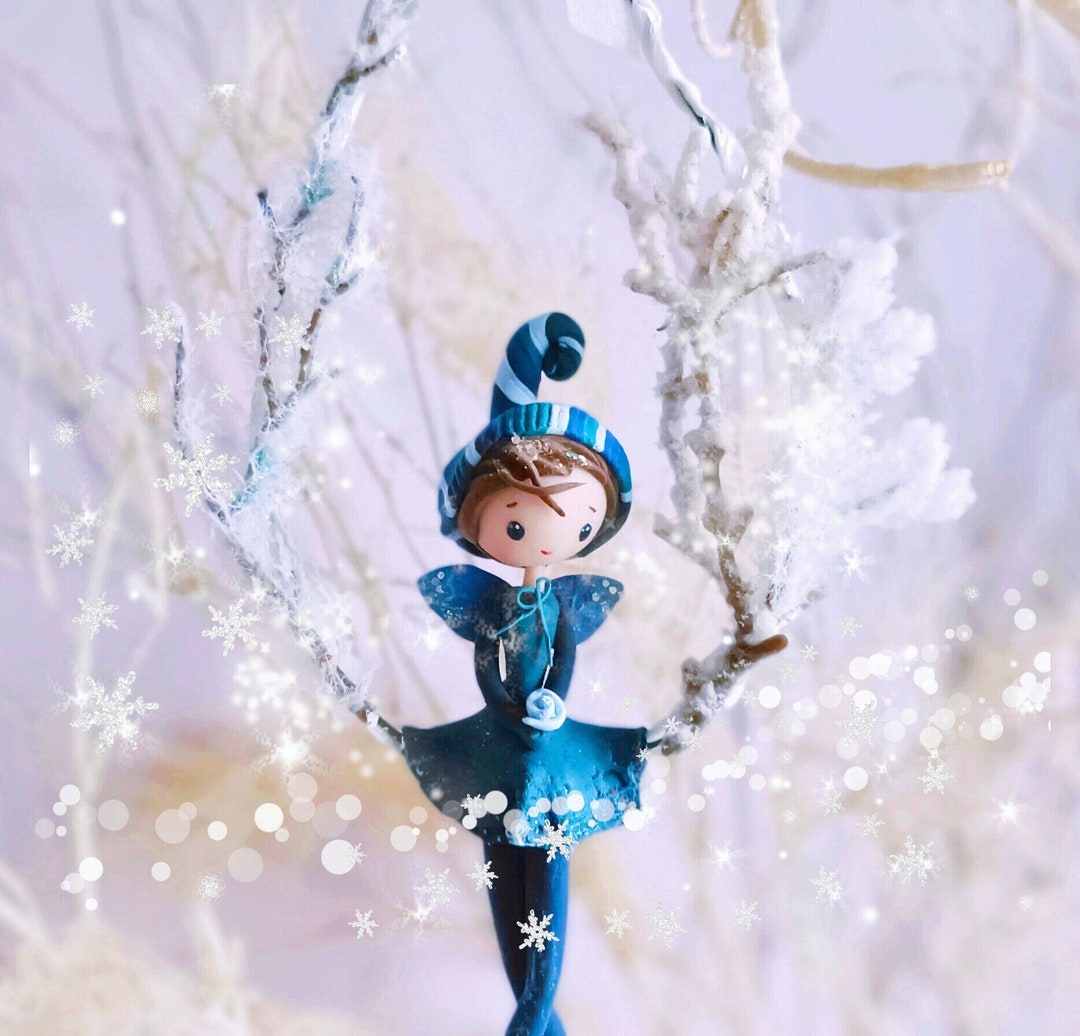 Snowy Winter Elf Decor / Handmade Cold Porcelain Doll / Clay Figurine ...