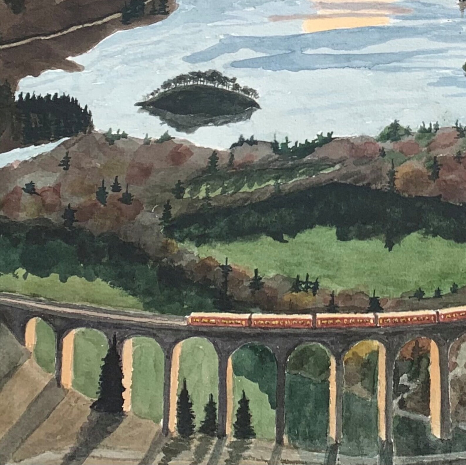 Wizard Train on Bridge Print-watercolor Wizard Castle and Train-wizard ...