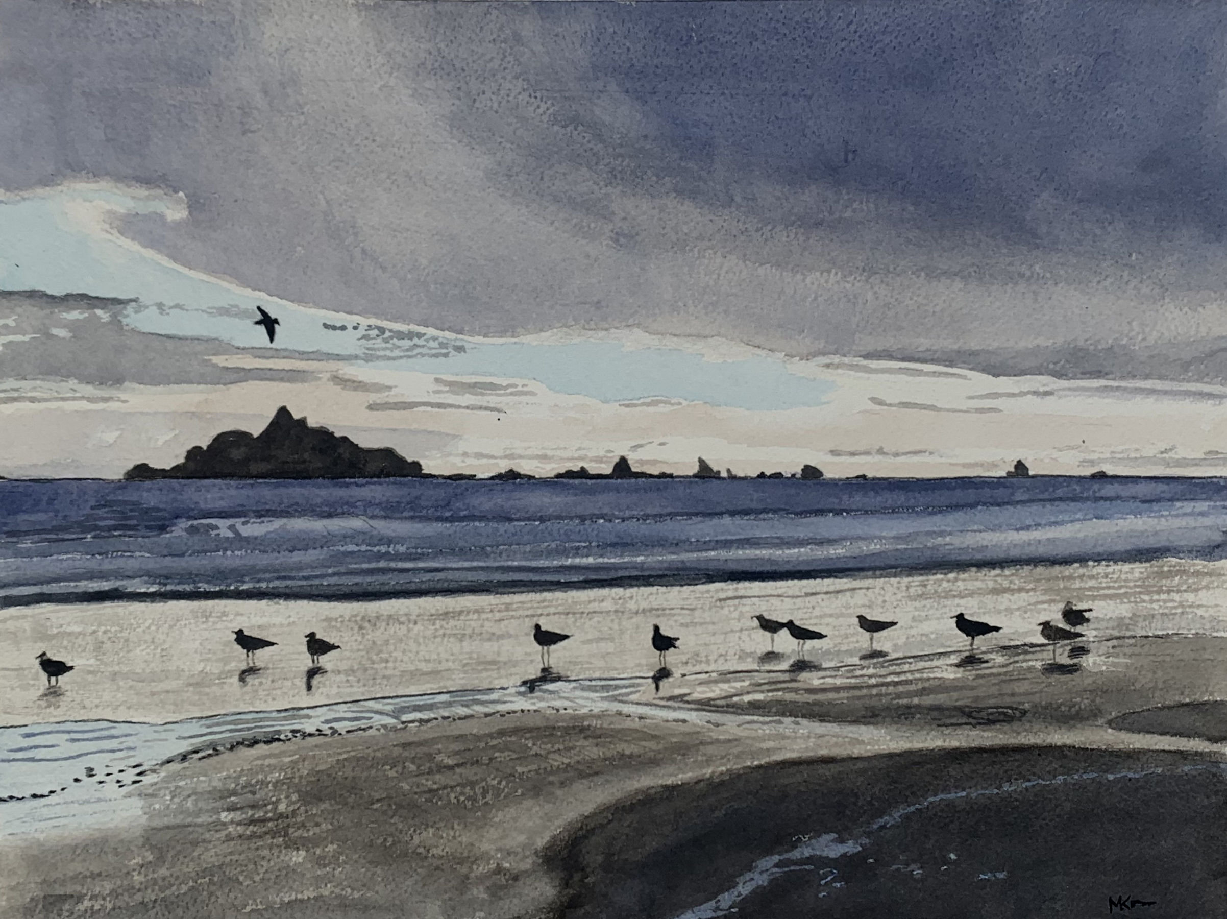Seabirds on Beach Print-Sea Birds Watercolor-Ocean Wall Art-Crescent ...