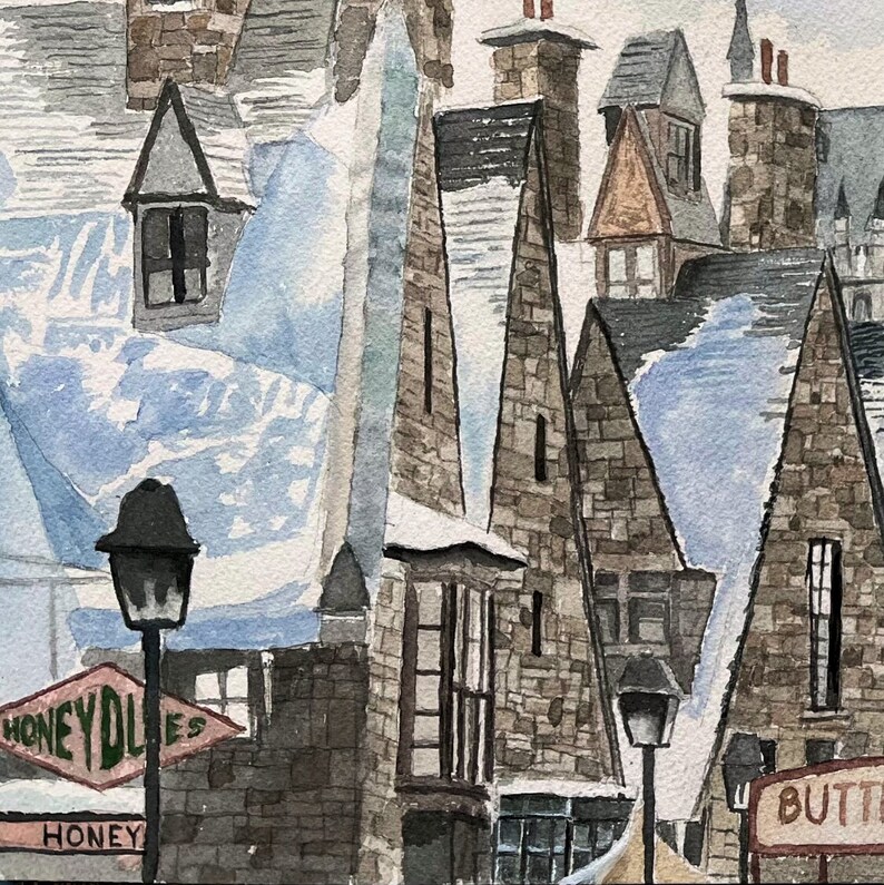 Wizard Village and Castle Print-watercolor Wizard Village and Castle ...