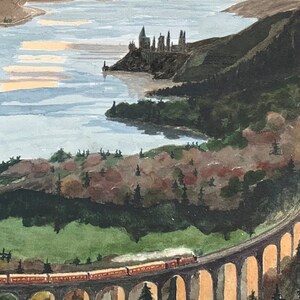 Wizard Train on Bridge Print-watercolor Wizard Castle and Train-wizard ...
