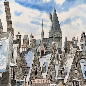 Wizard Village and Castle Print-watercolor Wizard Village and Castle ...