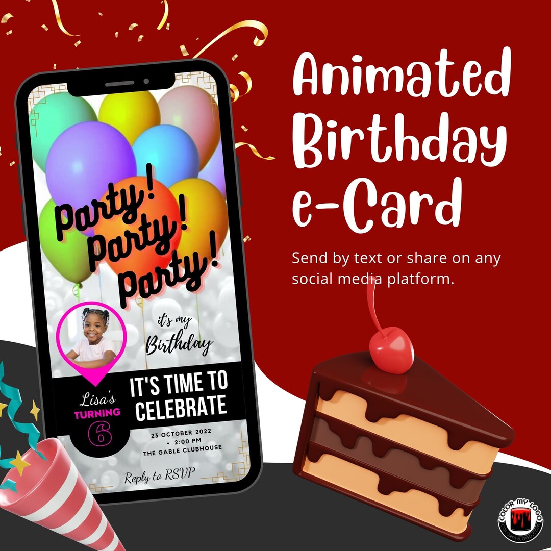 Birthday Invitation, E-invite, Digital Party E-invite, E-invite Canva ...