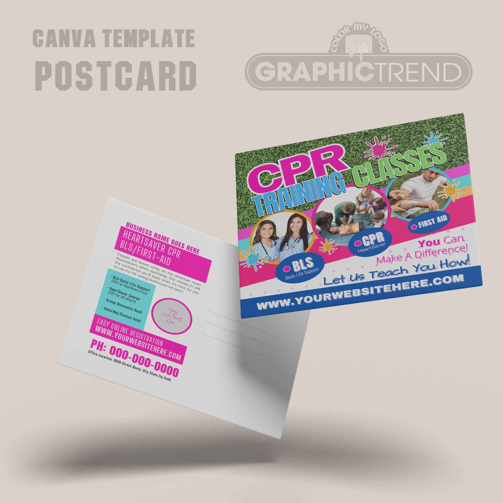 Canva CPR Postcard Template: 4.5x5 Marketing Postcard Template, Canva Template, Canva Postcard ...