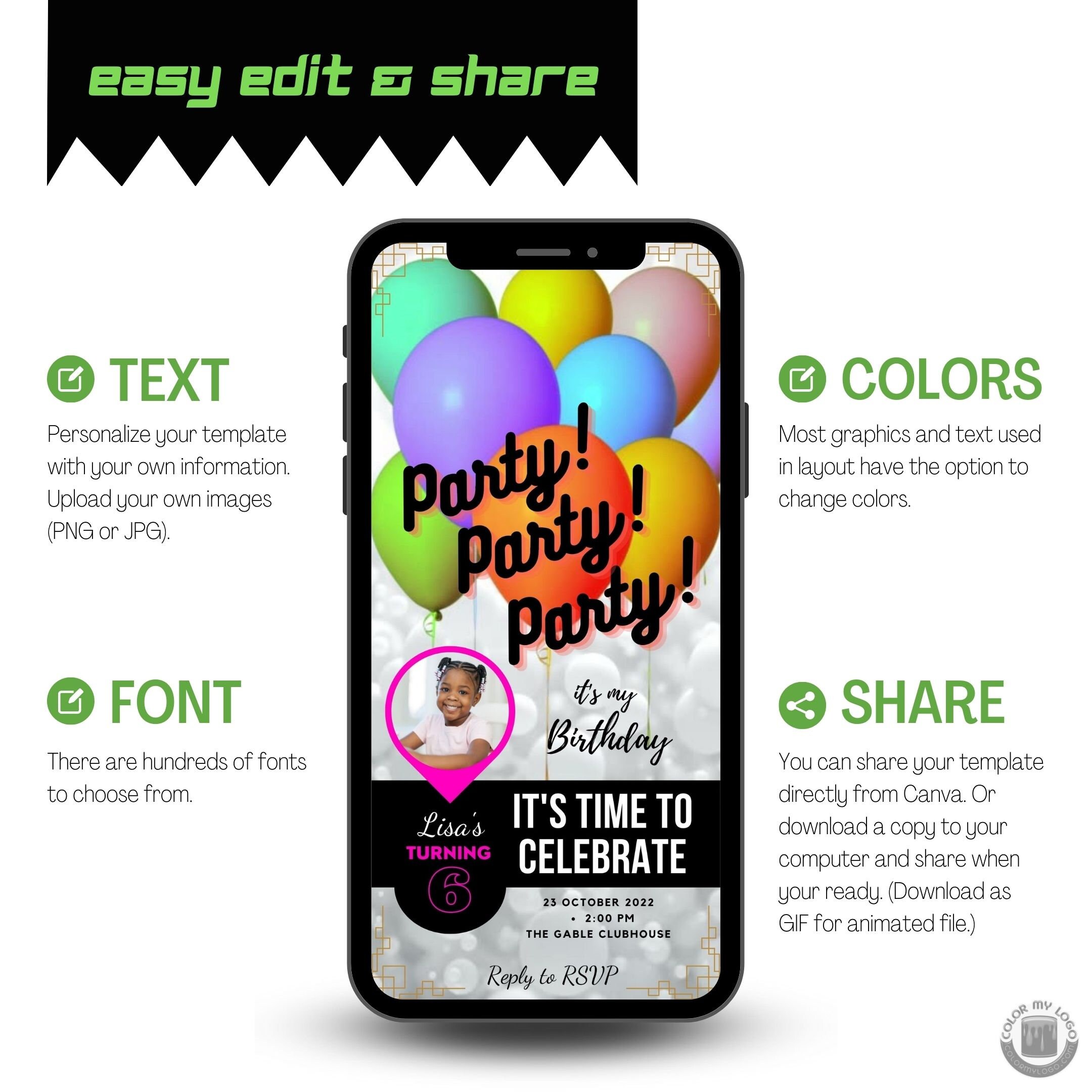 Birthday Invitation, E-invite, Digital Party E-invite, E-invite Canva ...