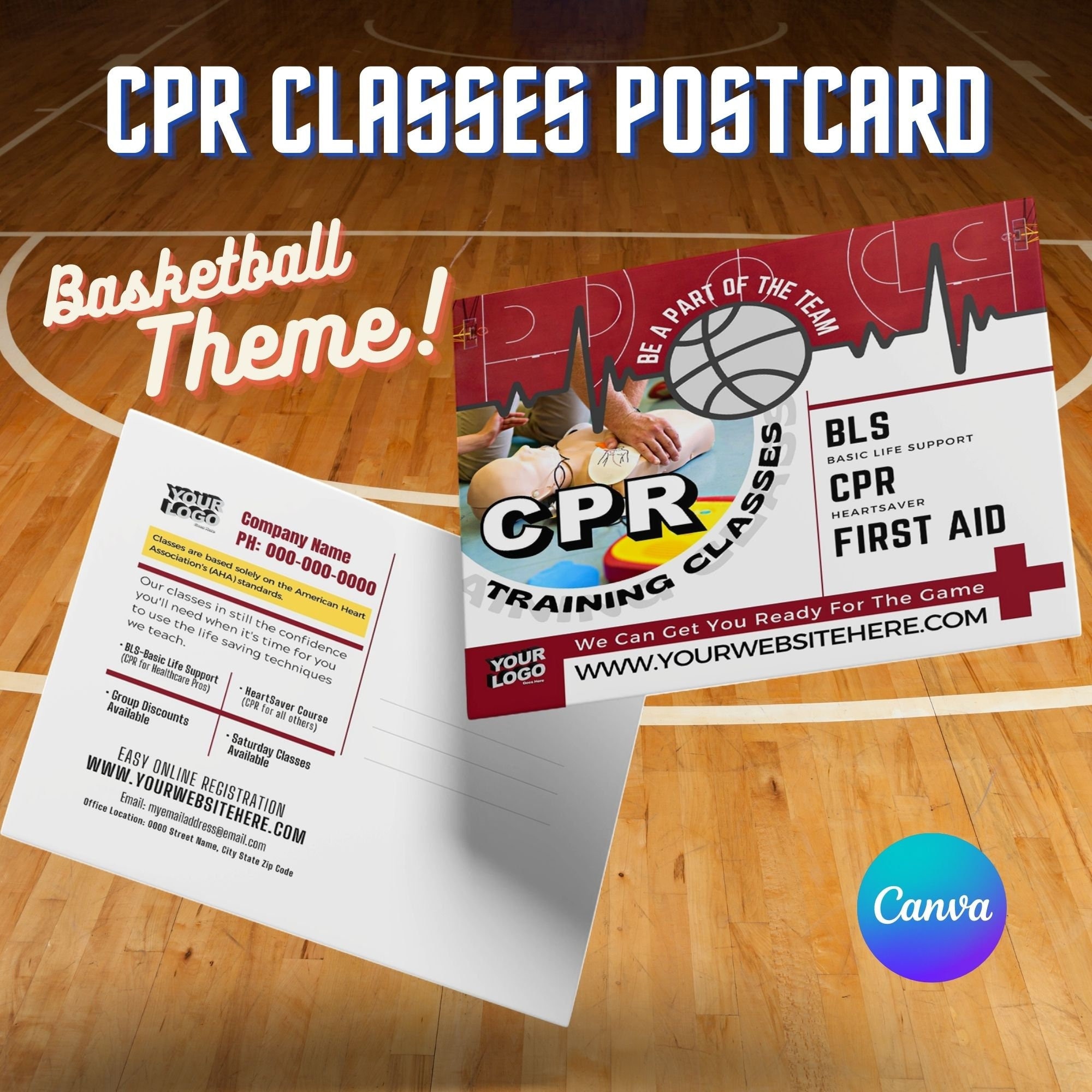 CPR Postcard Template: Basketball Theme 4.5x5 Marketing Postcard ...