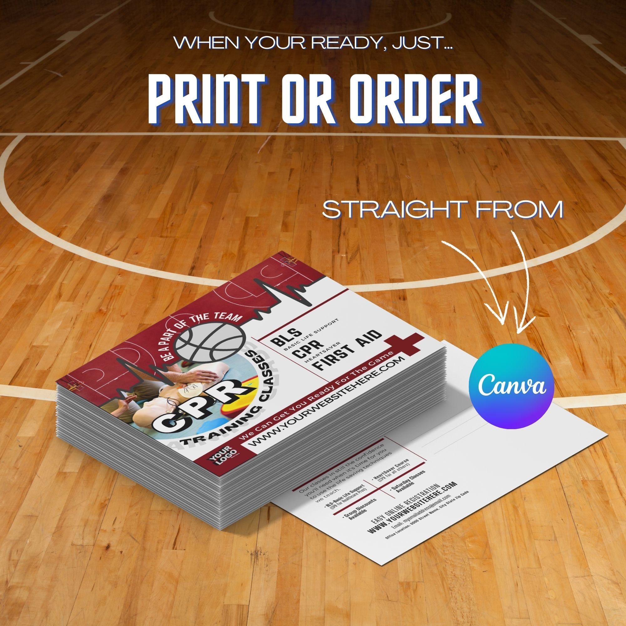 CPR Postcard Template: Basketball Theme 4.5x5 Marketing Postcard ...