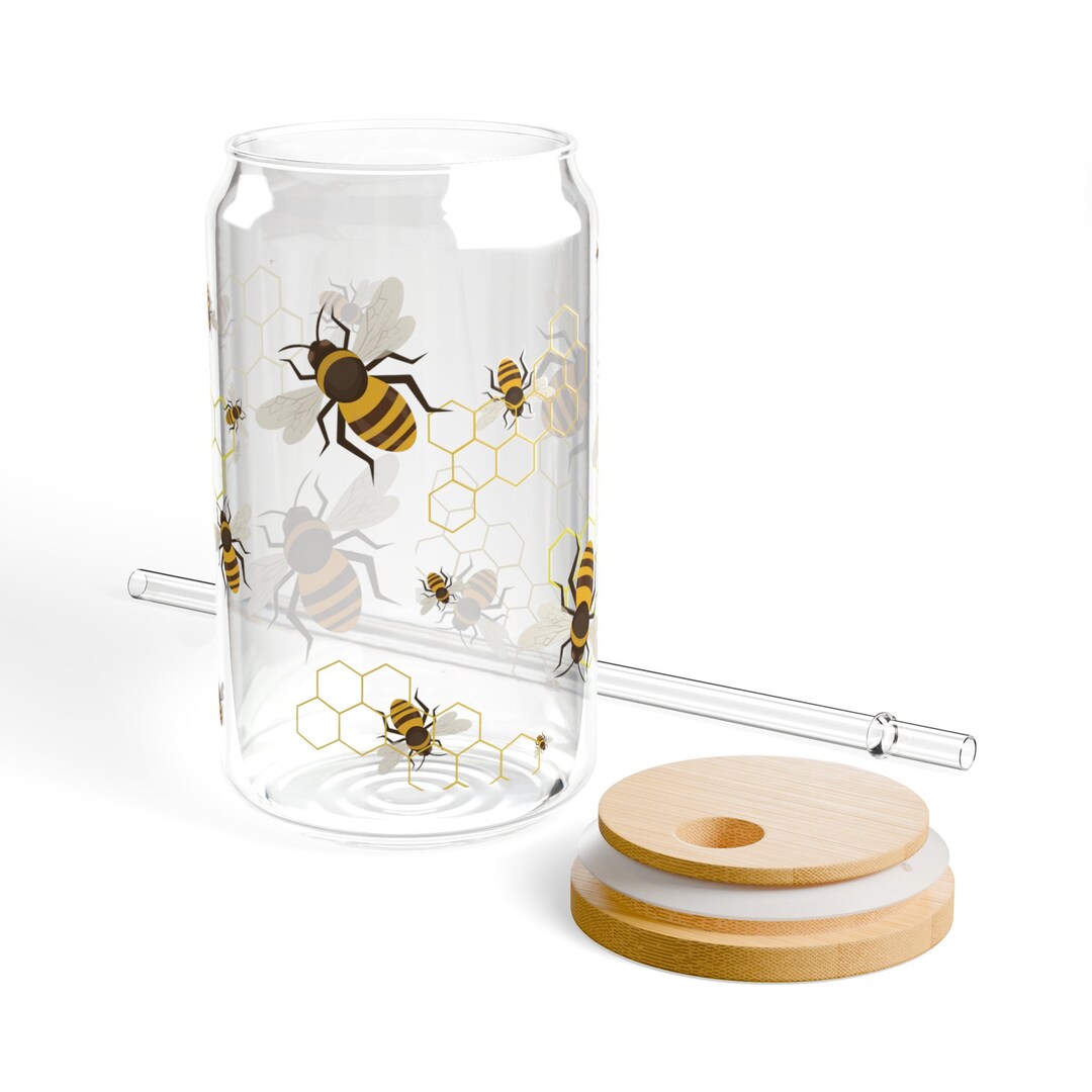 Bee Glass Tumbler, Honeybee Iced Coffee Cup, Iced Coffee Cup With Straw ...