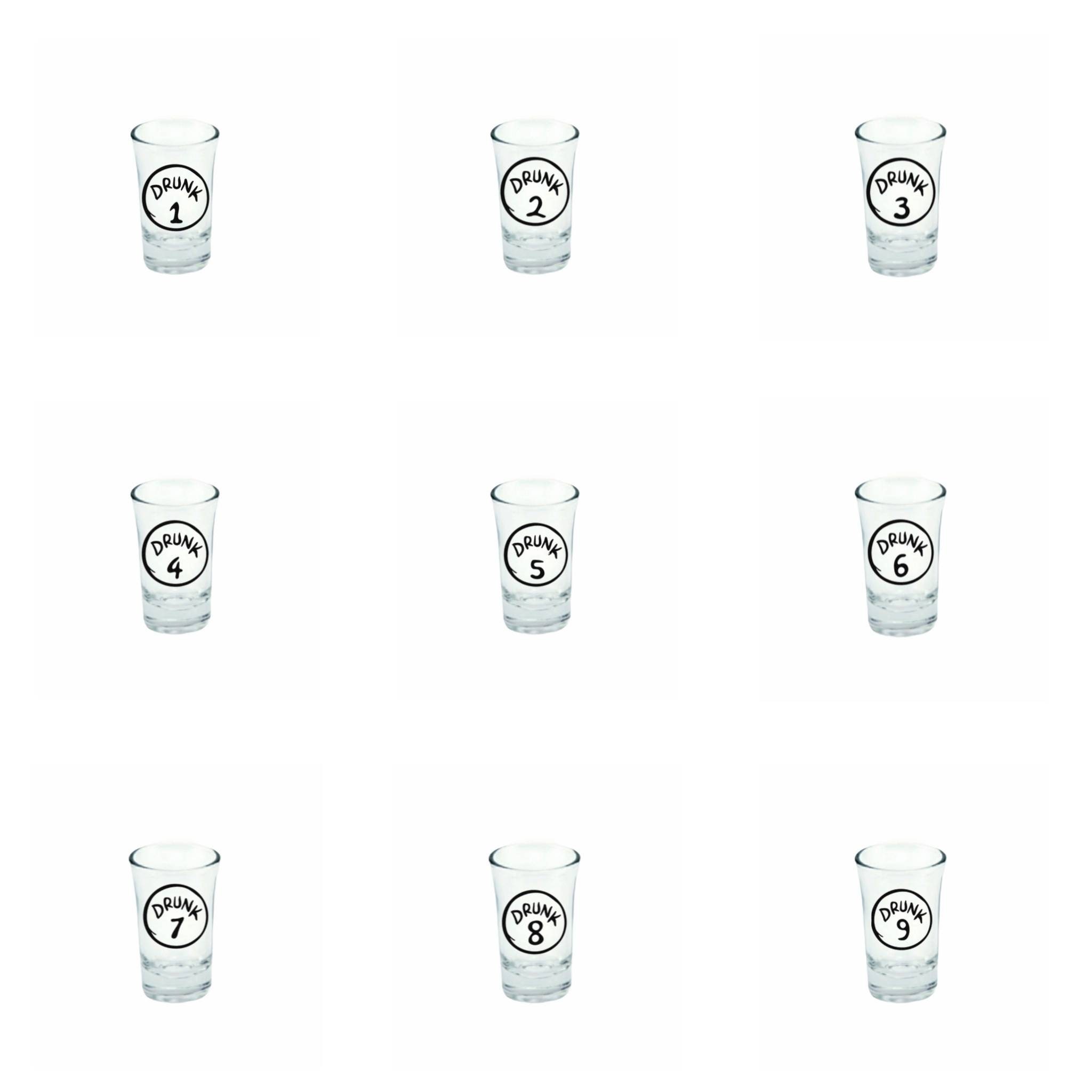 Drunk One Shot Glass Drunk Two Shot Glass Drunk 1-9 Shot Glass Wedding ...