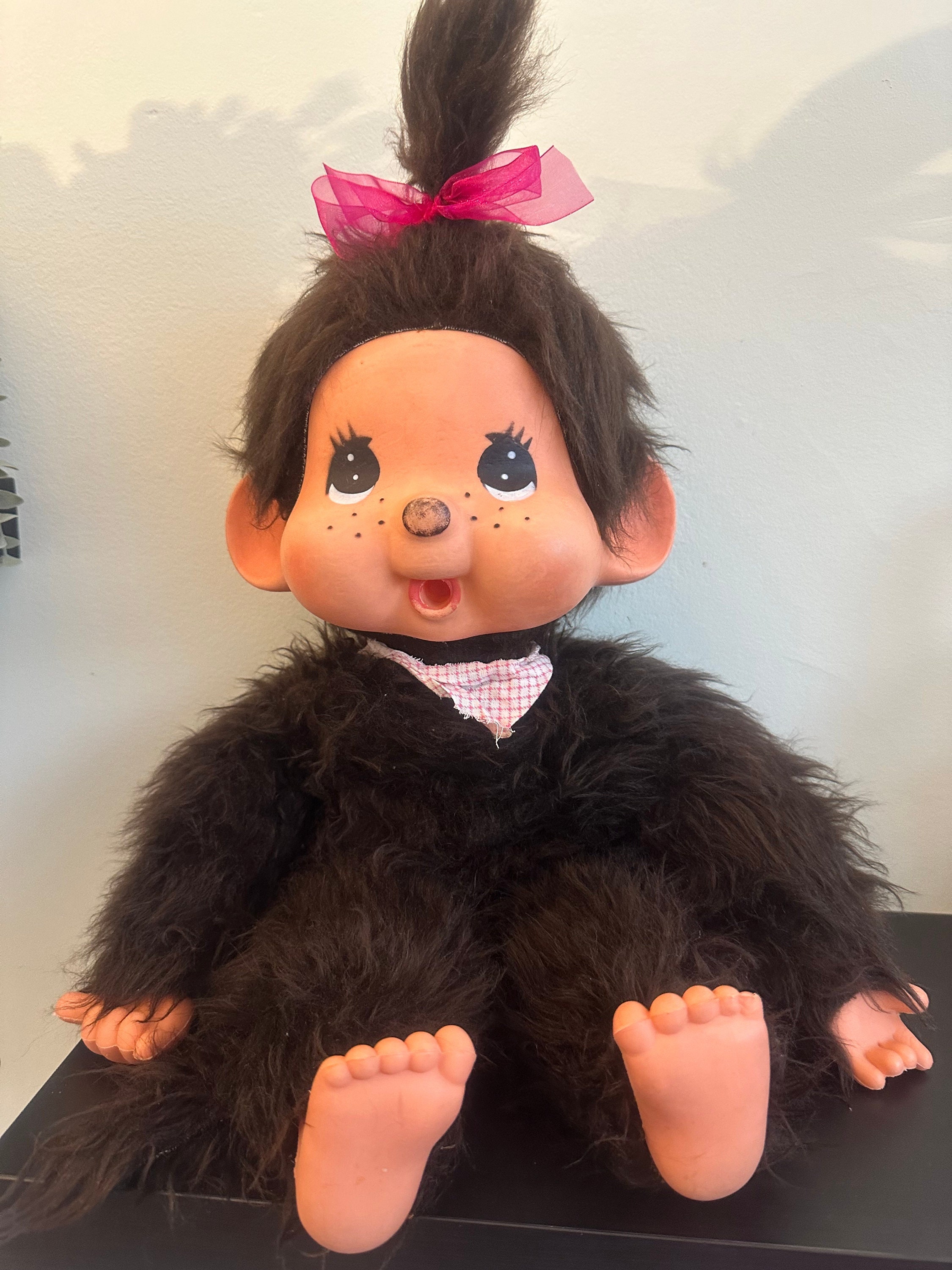 Charming Rare Monchichi Baby Doll With Dark Eyes and Thumb-sucking Feature Large 18.5 ...