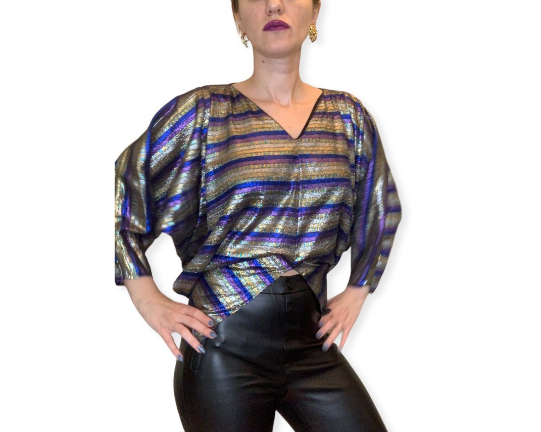 Shiny Colorful Festival Blouse Bat-wing Vintage Candy Pack Blouse 80s ...