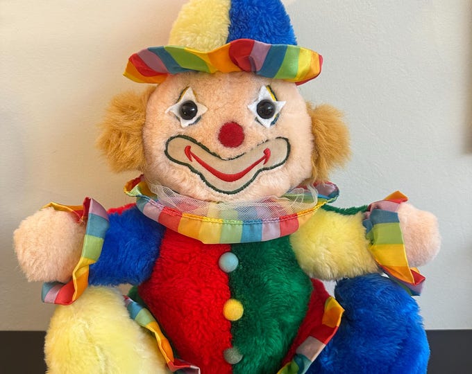 Vintage 80s Colourful Circus Clown Plush by Cuddle Wit - Working - Etsy
