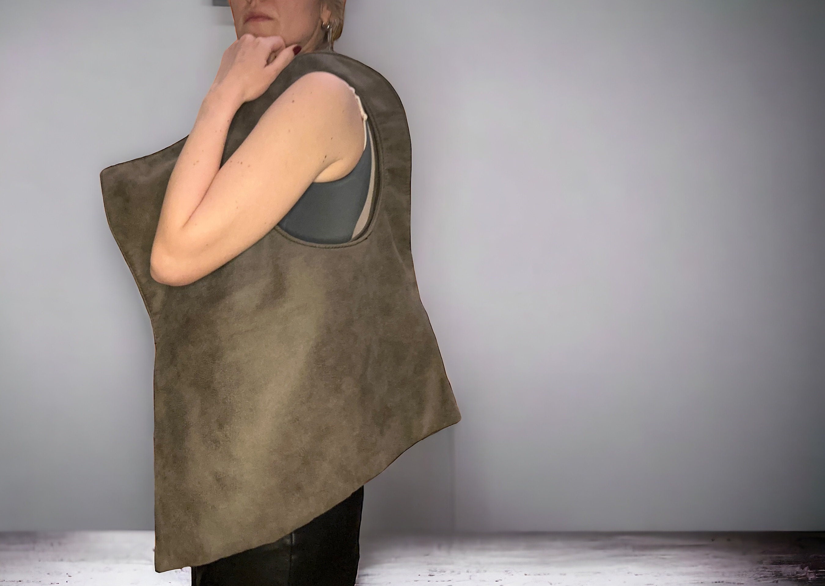 Extra-large Brown Leather Shoulder Bag - Asymmetrical Purse for Women ...