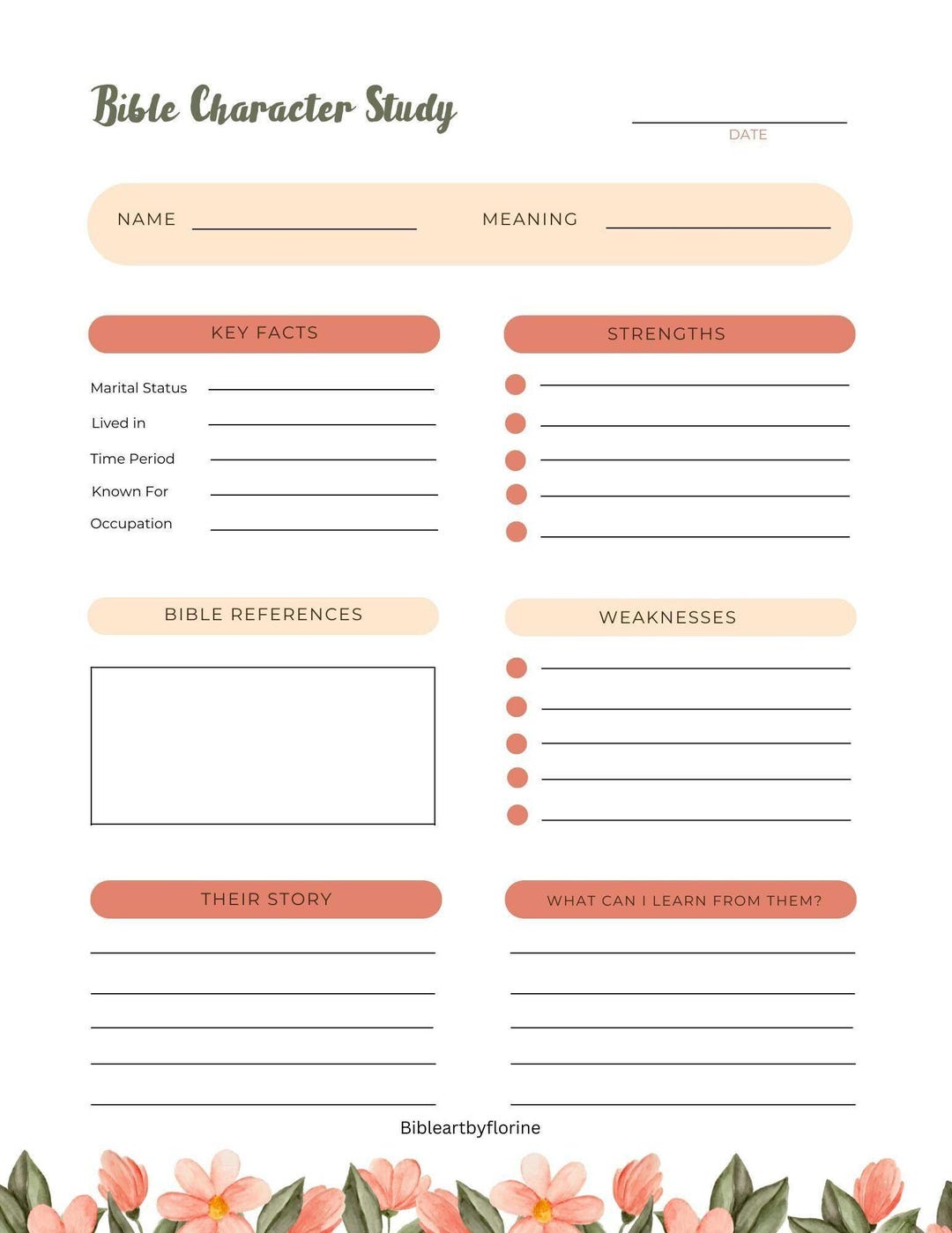 Bible Character Study Template Printable Digital , Women Church Group ...