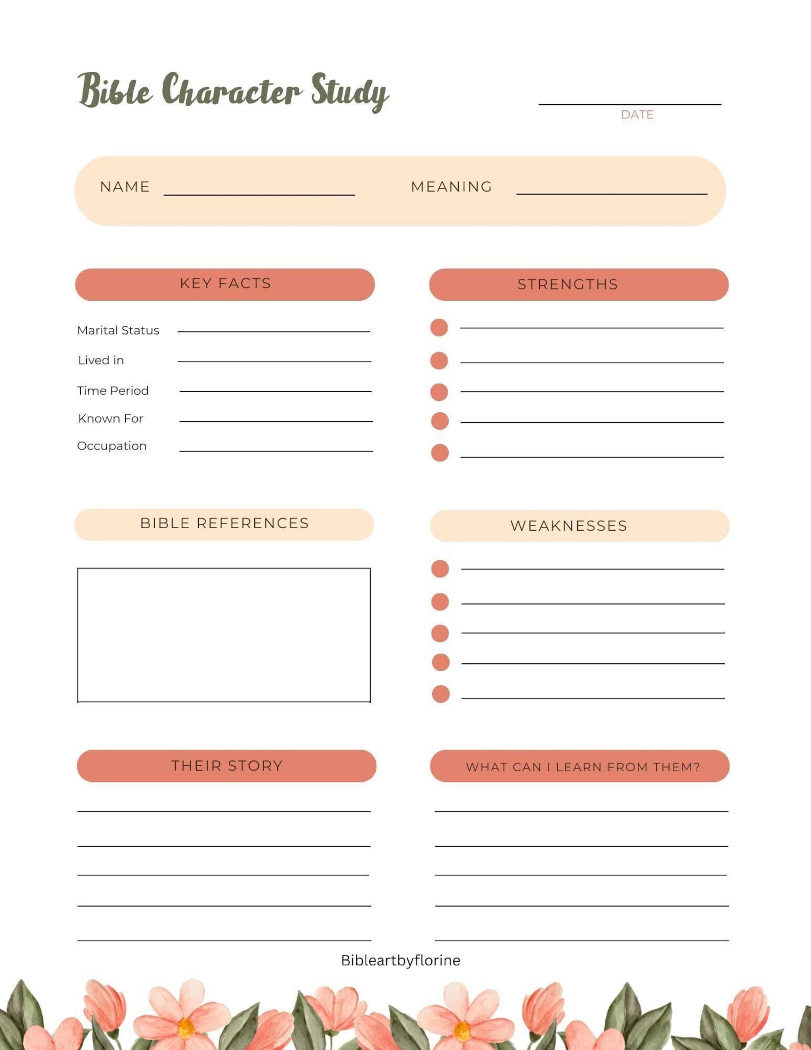 Bible Character Study Template Printable Digital , Women Church Group ...