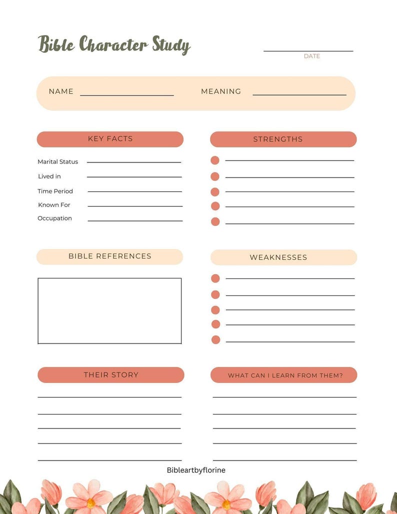 Bible Character Study Template Printable Digital , Women Church Group ...