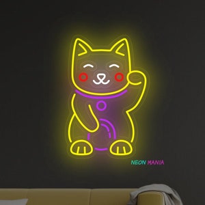 Maneki Neko Neon Sign, Japanese Lucky Cat Led Sign, Cat With Raised Paw ...